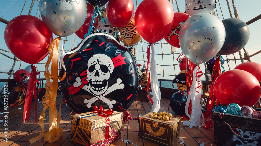 A Pirate Ship Birthday With Skull And Crossbones Balloons Ragged
