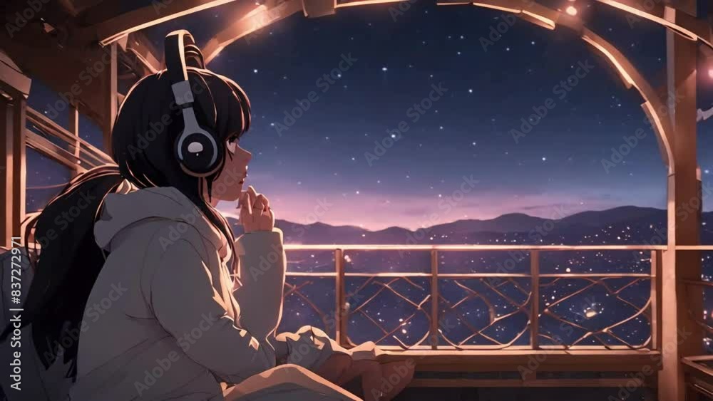 lofi anime girl watching sunset, cosmic sky animation, lofi animation ...