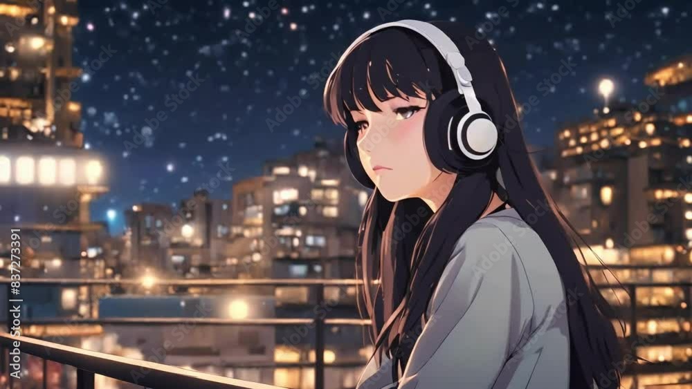 lofi anime girl watching sunset, cosmic sky animation, lofi animation ...