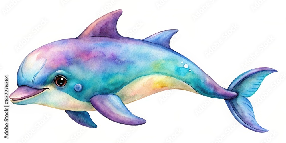 Watercolor fantasy Baby Dolphin clip art isolated on white background ...