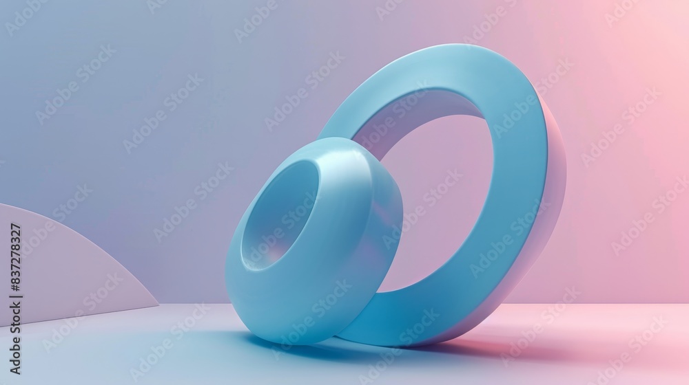 Abstract sculpture with two interlinked, torus-shaped forms. The ...