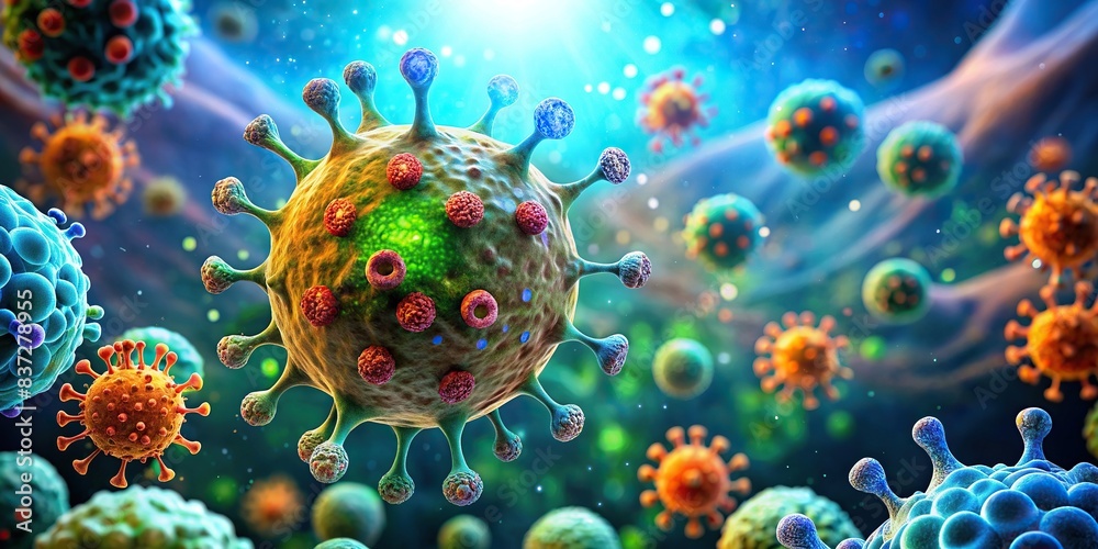of a disease cell in a bio environment , virus, bacteria, microscopic ...