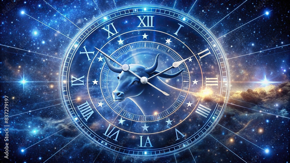 of the Taurus constellation with a clock overlay, inspired by mythology ...