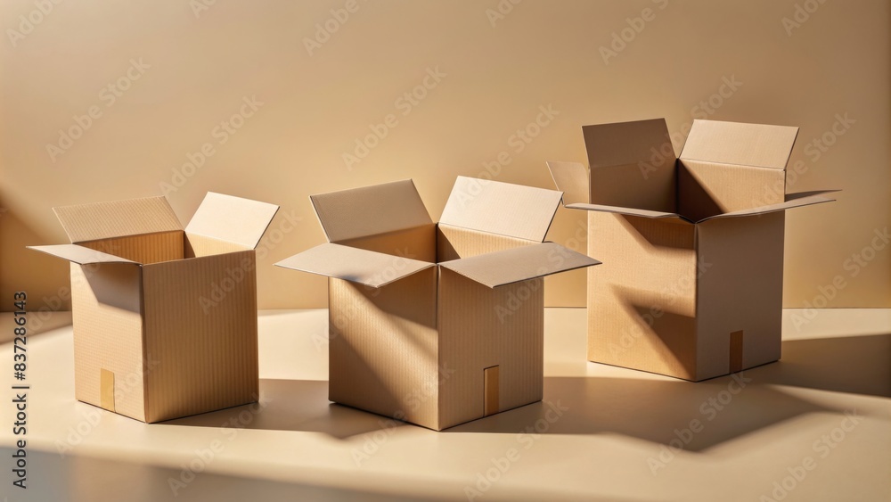 Cardboard open boxes on beige background with shadows. Packaging mock ...