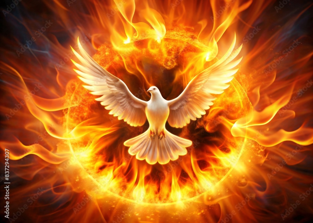Spirit dove symbol in a vibrant flame on Pentecost Sunday, Holy Spirit, dove, flames, Pentecost ...