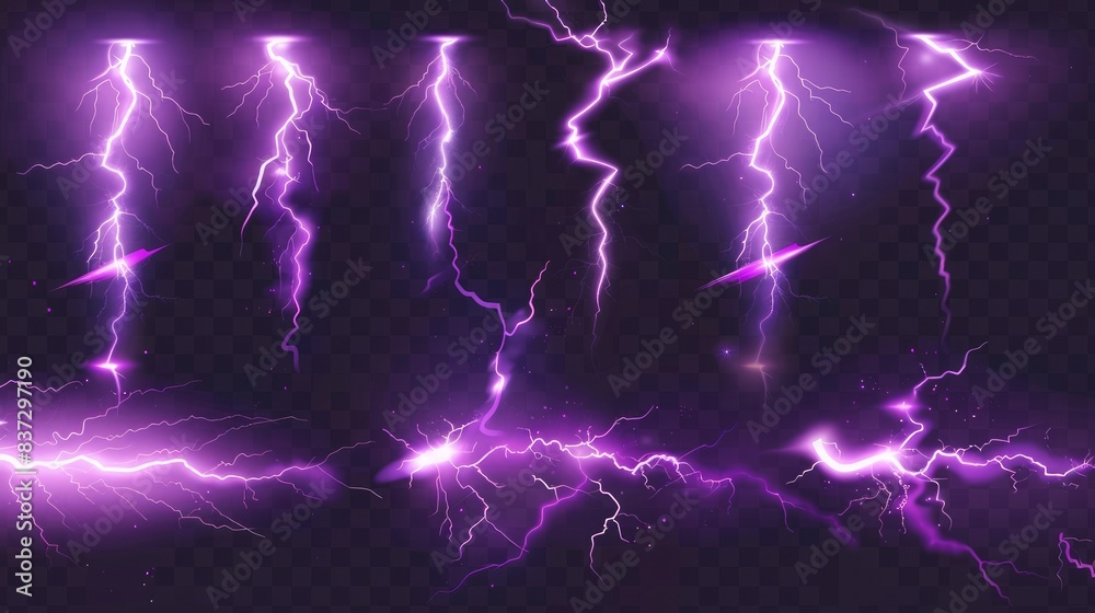 Sprite sheet with lightnings, thunderbolt strikes set for animation ...