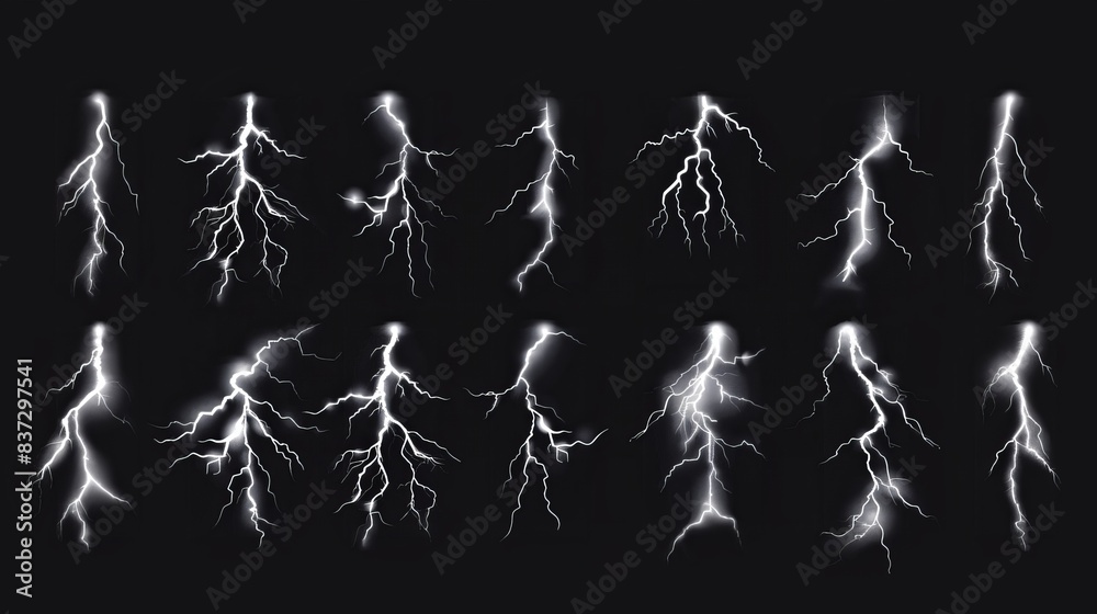 A sprite sheet presents lightning strikes animation, portraying ...