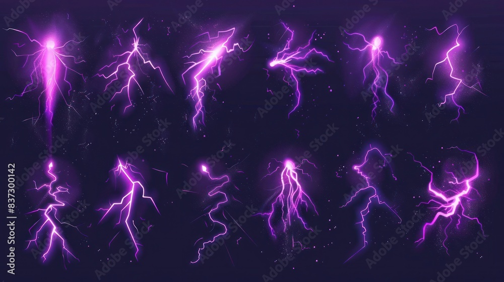 Animation sprite sheet of thunderbolt strike. Purple lightning ...