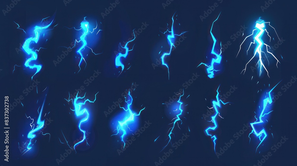 Cartoon lightning animation. Animated frames of electric strike, magic ...