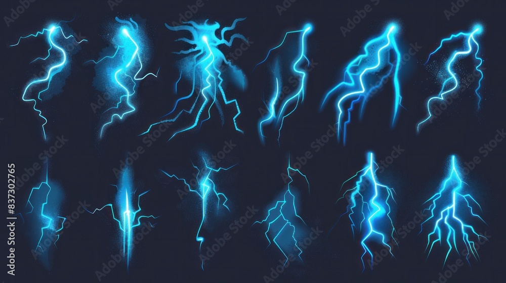 Cartoon lightning animation. Animated frames of electric strike, magic ...