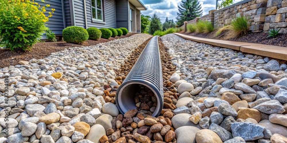 Foto de Stone and gravel installation for water drainage with a French ...