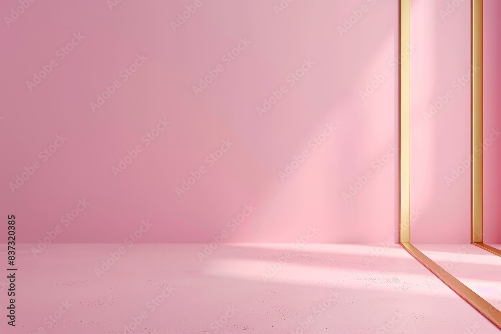 simple pink wall with diagonal golden line, empty room background ...
