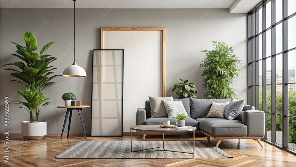 Single vertical ISO A0 frame mockup in Japandi living room with ...