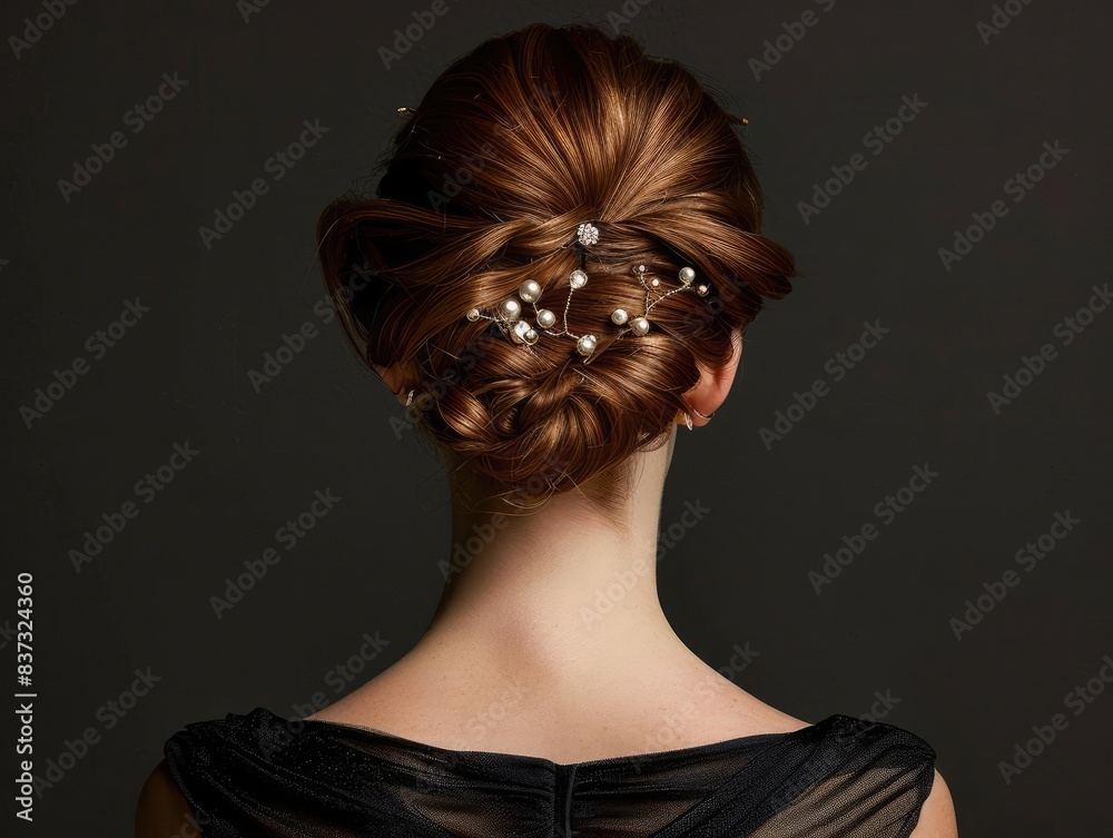 Updo Elegance A sophisticated updo hairstyle with hair pins and ...