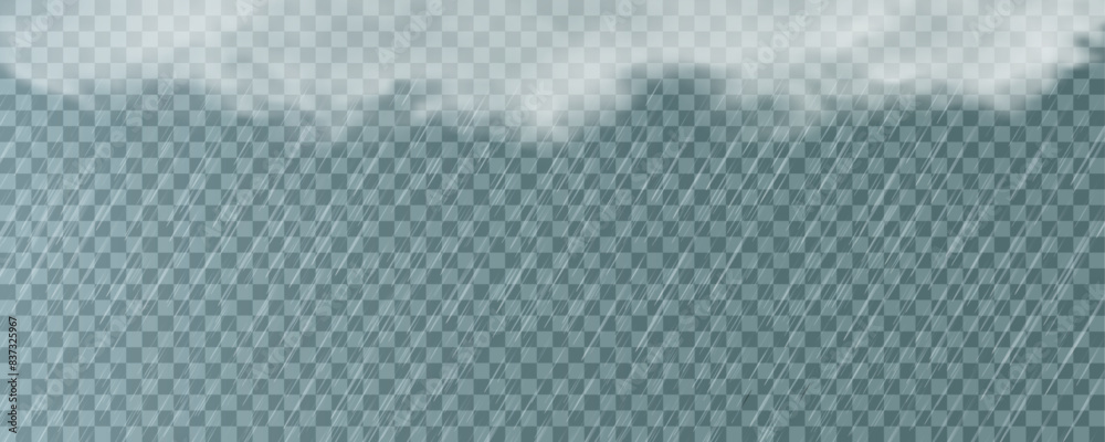 Raindrops on transparent background. Storm with rain and white cloud ...