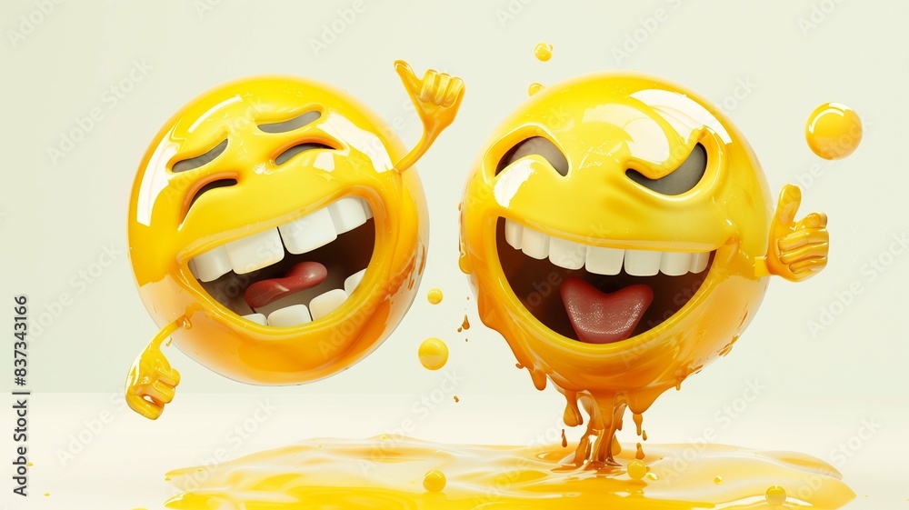 two smiling faces emoji character pointing, portrayed in a visually ...