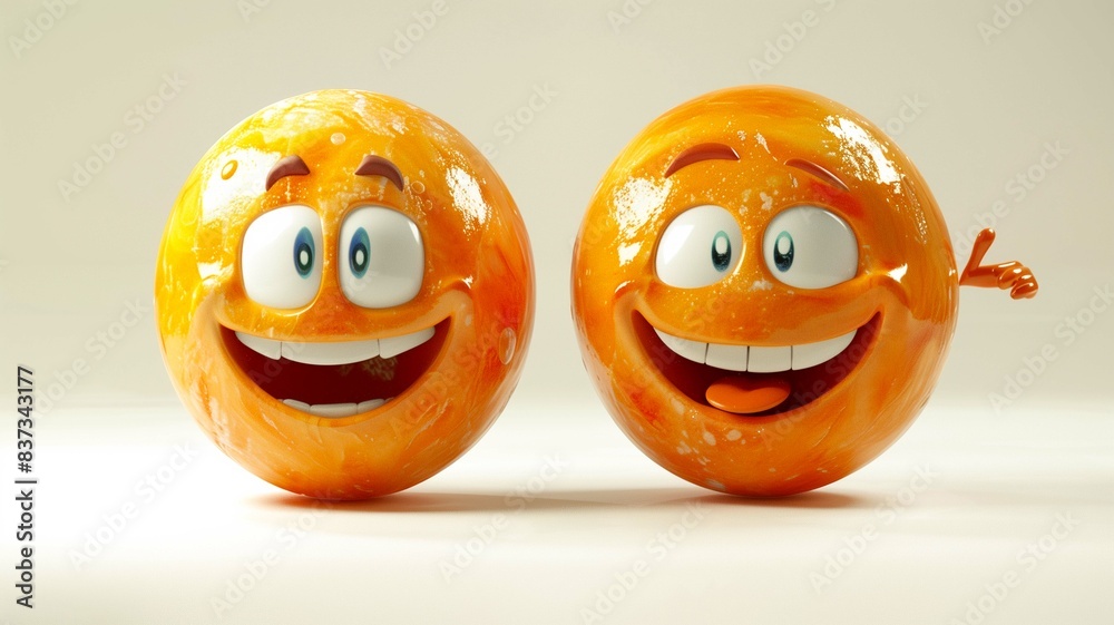 two smiling faces emoji character pointing, portrayed in a visually ...