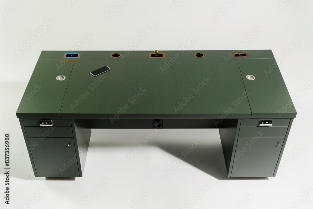 Contemporary executive desk with a matte forest green finish and ...