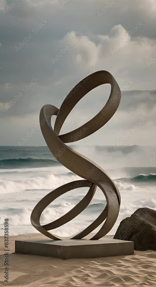 A minimalist sculpture shaped like infinity symbol weathered worn ...