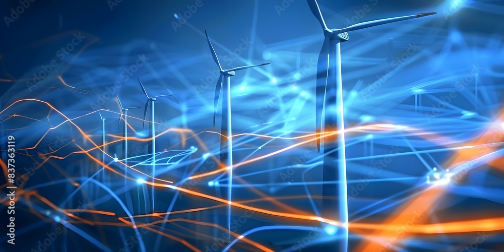 Windmills against energy diagram backdrop showcasing sustainable wind ...