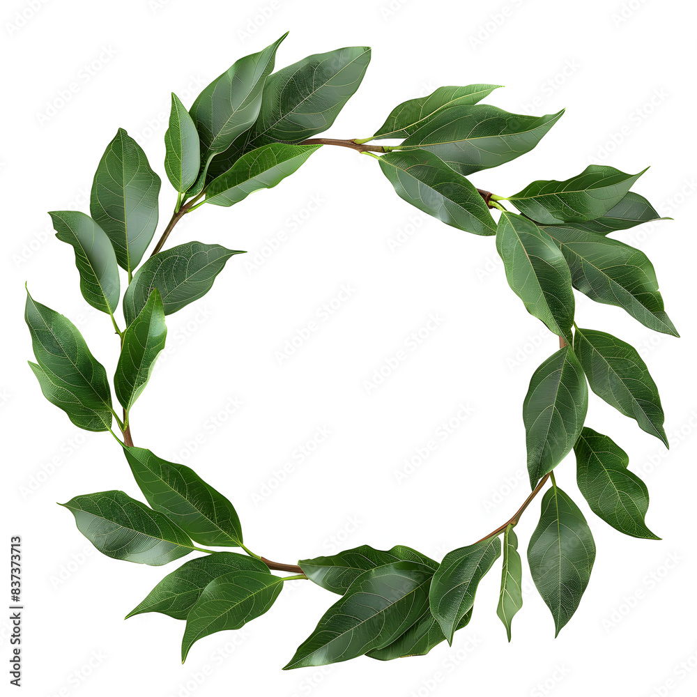 ficus benjamina green leaves in shape circle, frame weeping fig ...