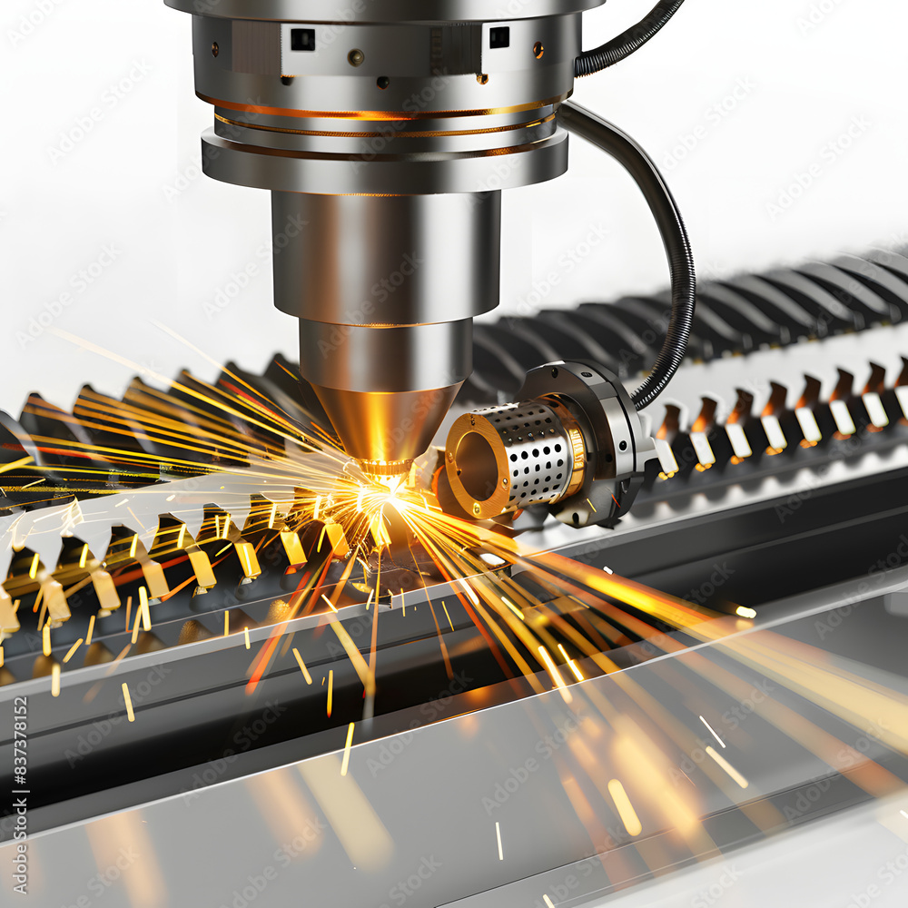 Close up scene the fiber laser cutting machine cut the stainless steel ...