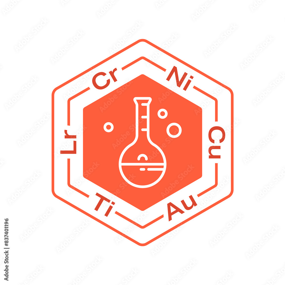 Chemical element symbols around hexagon. test tube and element symbols ...