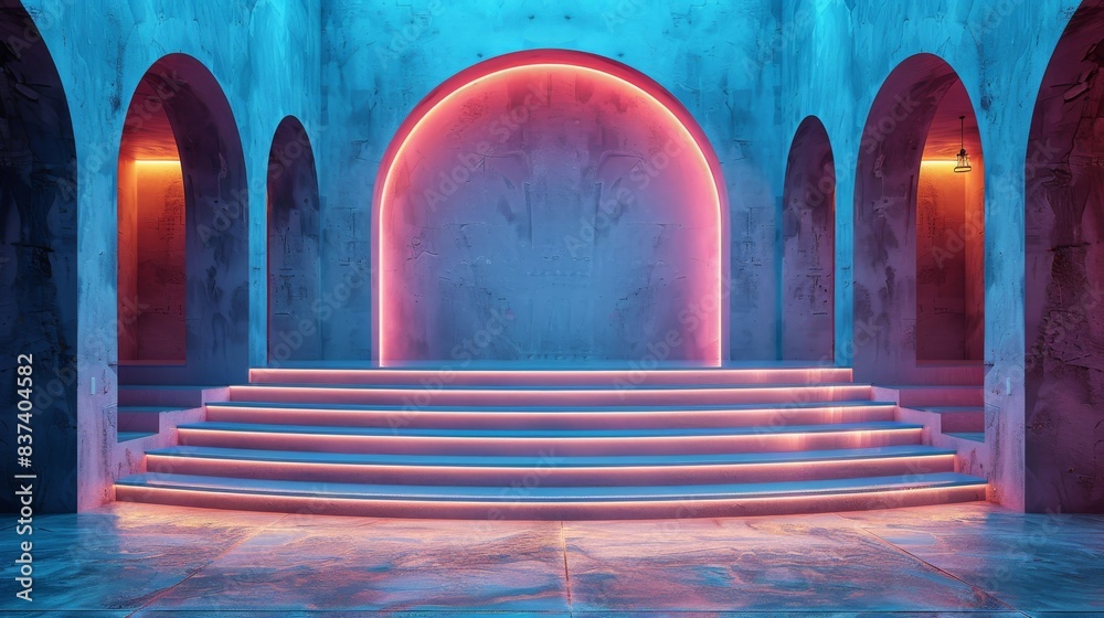Abstract colorful background with podium and arches for product ...