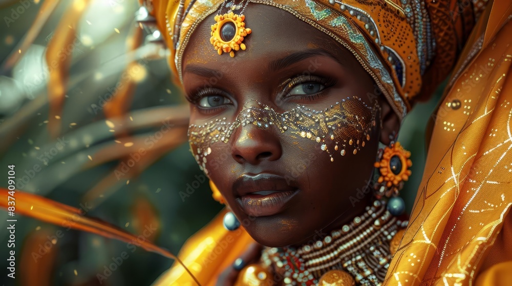 Design a compelling portrait of a colored individual in elaborate ...