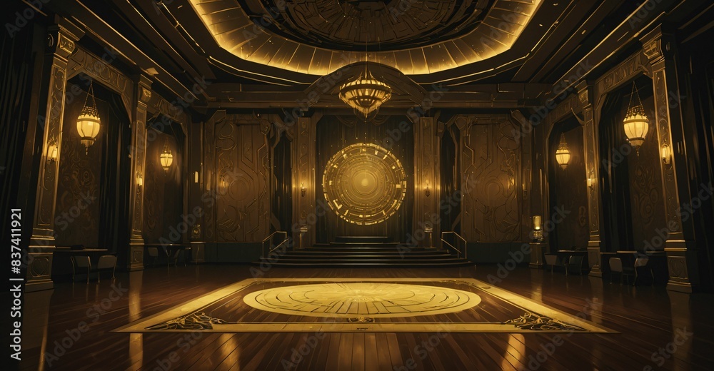 cyberpunk palace ballroom theatre hall. futuristic abandoned sci-fi ...