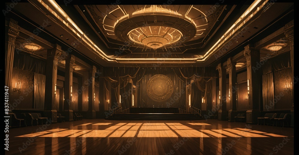 cyberpunk palace ballroom theatre hall. futuristic abandoned sci-fi ...