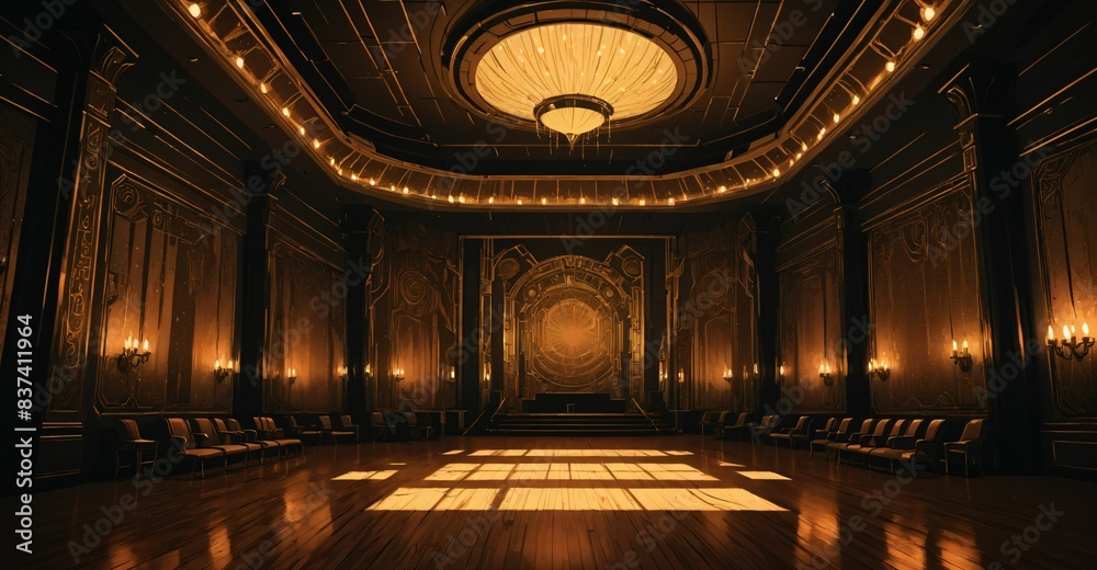 cyberpunk palace ballroom theatre hall. futuristic abandoned sci-fi ...