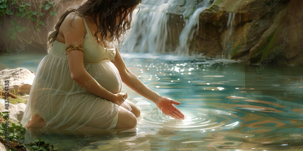 The Birth of a God - A pregnant goddess, her belly swollen with the ...