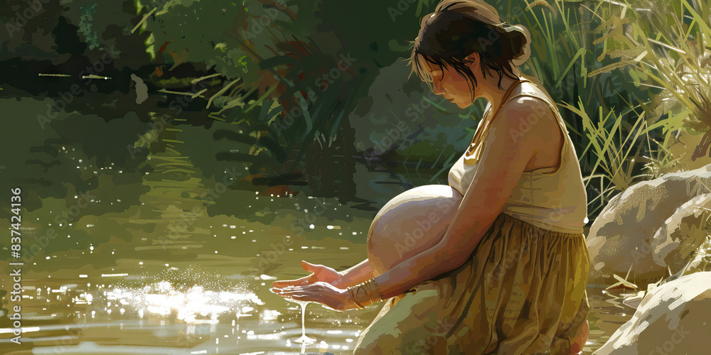 The Birth of a God - A pregnant goddess, her belly swollen with the ...