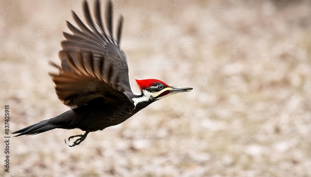 Wild adult male pileated woodpecker - Dryocopus pileatus - is a large ...