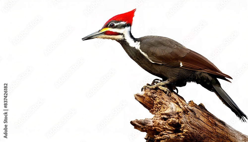 Wild adult male pileated woodpecker - Dryocopus pileatus - is a large ...