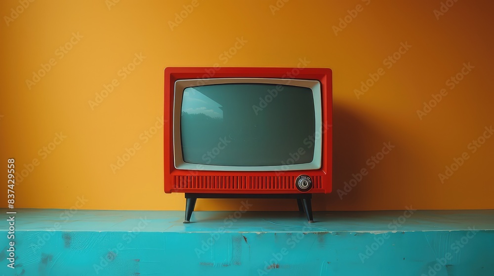 Nostalgic Entertainment: Retro TV on a Table Against an Orange ...