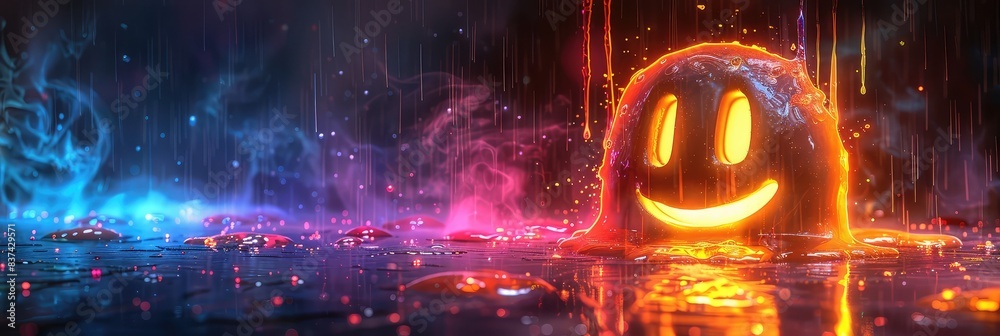 Vibrant Melting Emote: Smiling Icon Dripping with Rainbow Colors in a ...