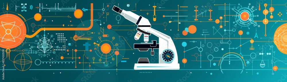 Microscope. Science background with microscope and chemical formulas ...