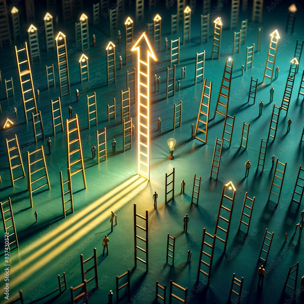 Longest light ladder glowing and aiming high to goal target among other ...