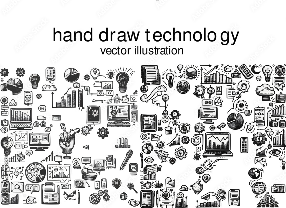 Hand draw technology sketch icon doodle set design. doodle art business ...