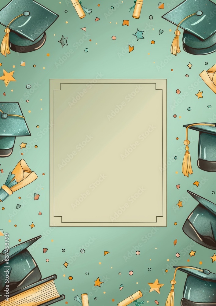 Graduation-themed Frame with Mortarboard Hats and Diplomas - Perfect ...