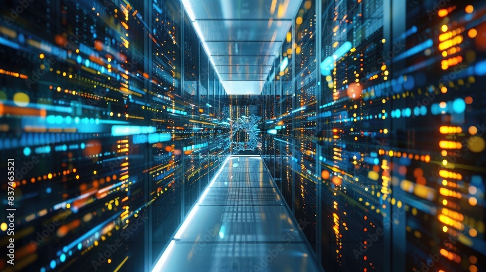 Data center abstract background. interior of server room. Digital ...