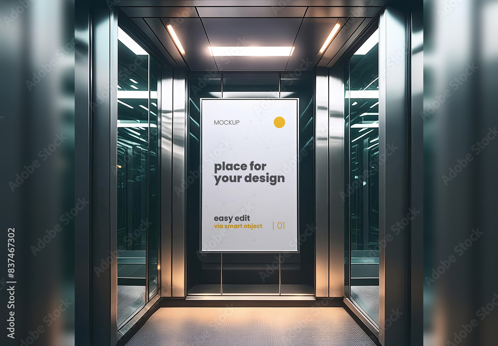 Poster Frame Image Mockup inside Metalic Elevator Generative Ai Stock ...
