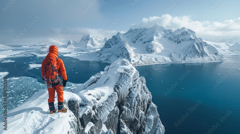 As the climber reaches the summit, a panoramic view of the Arctic ...