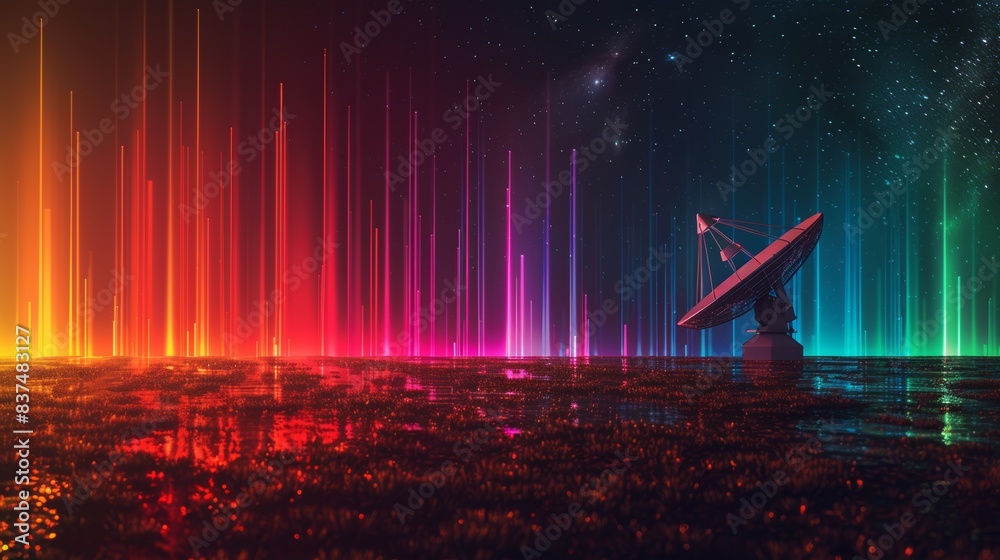 Raw depiction of radio wave transmission from a satellite dish ...