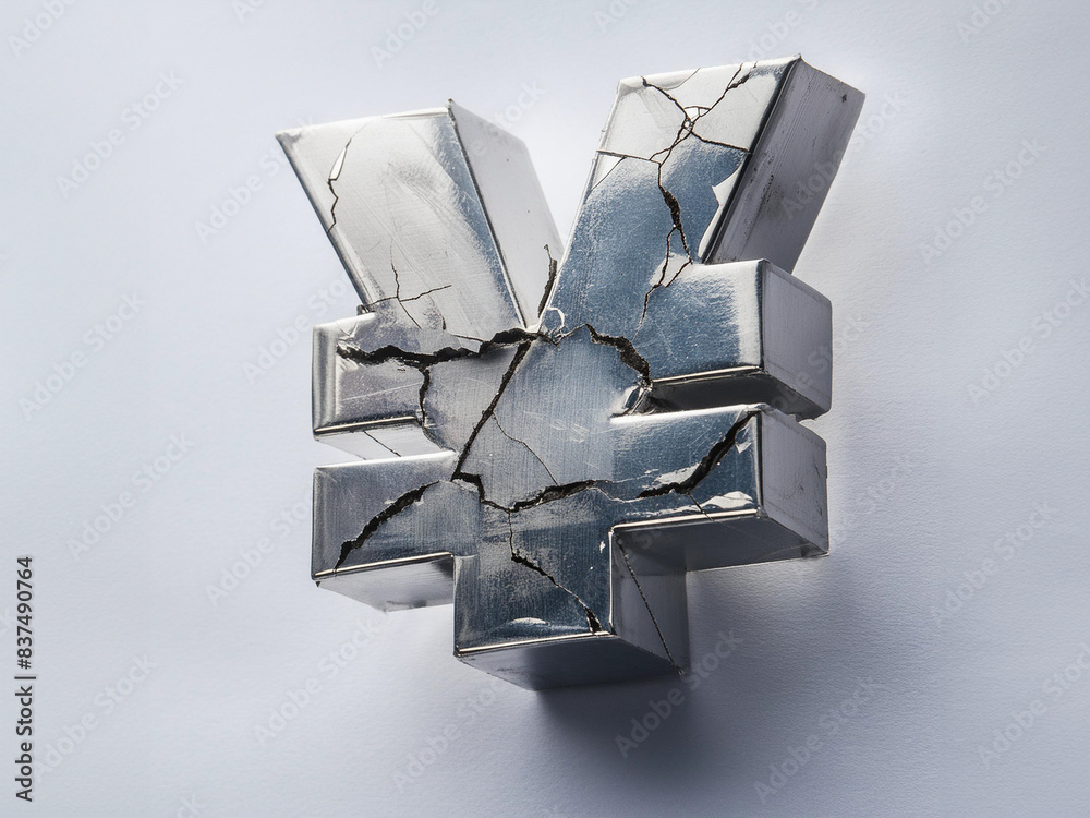 Weak yen, falling of the Japanese currency, silver ¥ sign or symbol ...