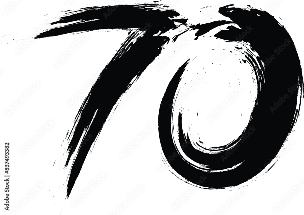 number 70 with paint brush strokes, number Vector paintbrush. 70 ...