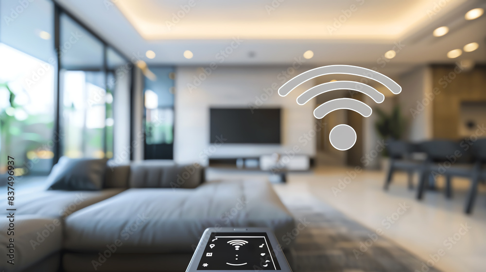 WiFi signal in modern home, smart devices connected, seamless ...