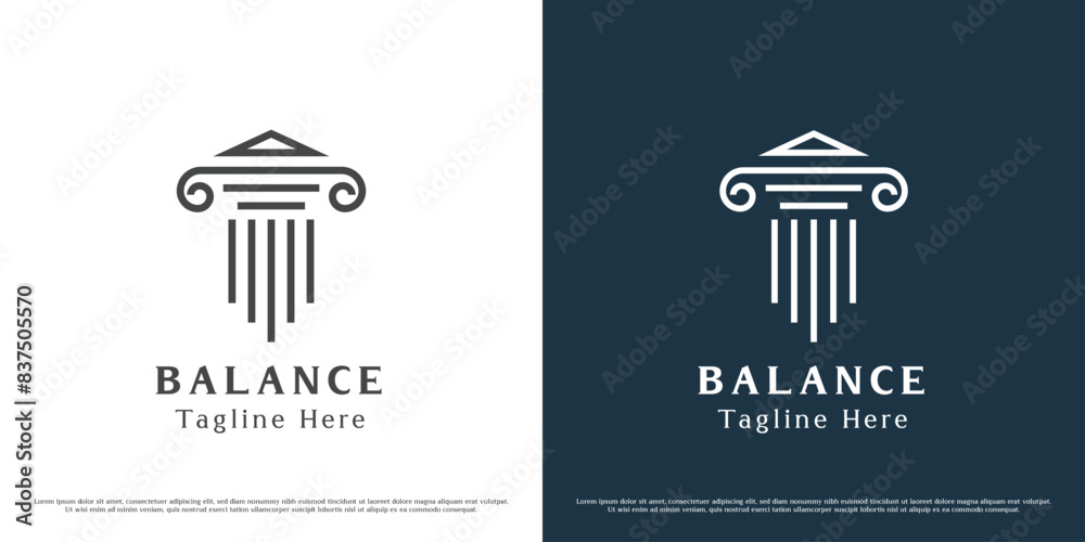 Court pillar logo design illustration. Silhouette of pillars of balance ...